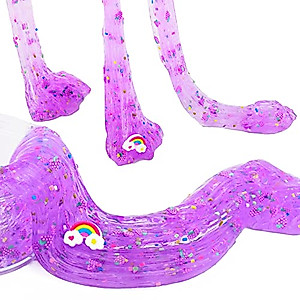 Clear Slime Kit 6 Pack, Premade Crunchy Slime Set DIY Birthday Slime Party Favors for Girls Boys 10-12, Non Sticky Jelly Cube Slime Cute Charms, Peach Cake Avocado Pineapple Crystal Clear Slime Kit