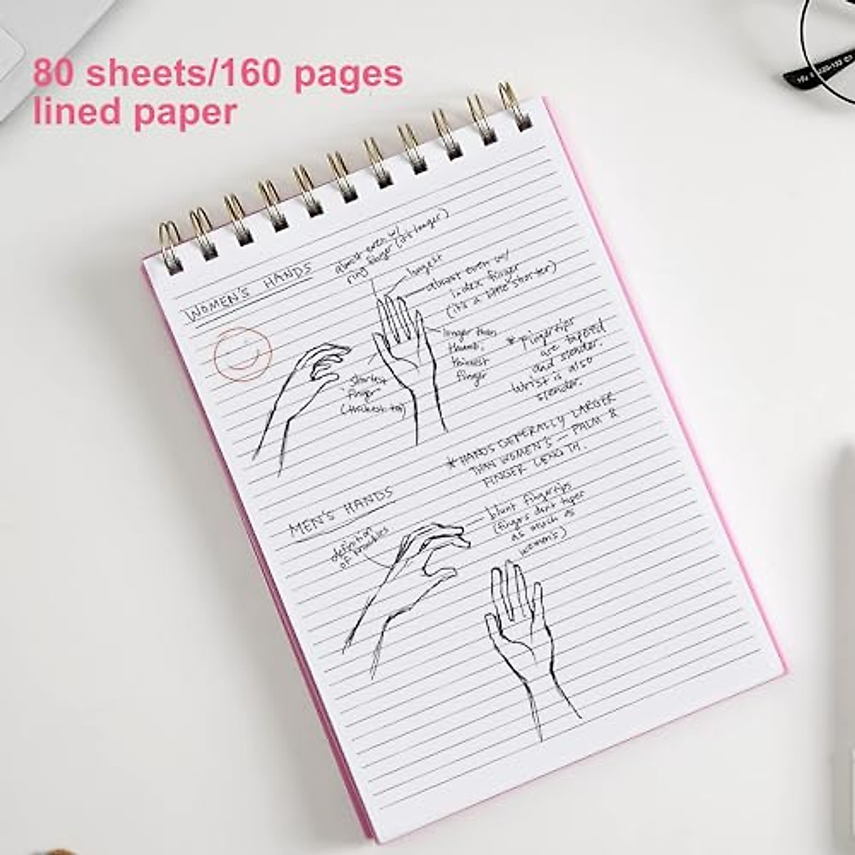 Yoment Top Spiral Notebooks Left Handed Notebooks Lined 6"x 9" College Ruled Waterproof Cover Notepad 160 Pages Spiral Notebook Durable Meeting Notebook for Work School Office Business,Pink