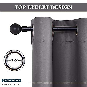 PONY DANCE Grey Blackout Curtains - Thermal Insulated Grommet Curtain Panels Room Darkening for Kitchen/Bedroom Window Treatments Home Decoration, 42 Inches Wide by 45 Inches Long, 1 Pair