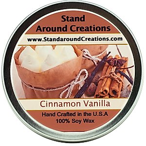 Premium 100% Soy Candle - 8oz Tin - Scent: Cinnamon Vanilla - The Scent of Spicy Cinnamon w/Sweet Vanilla.