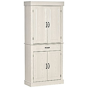 HOMCOM 71" Freestanding Kitchen Pantry with 4 Doors, and 2 Large Cabinets, Tall Storage Cabinet with Wide Drawer for Kitchen Dining Room, White