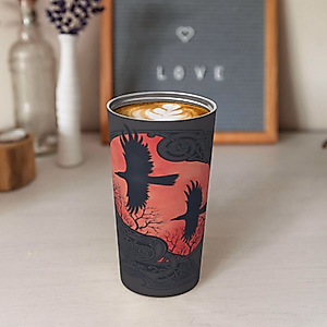 Vikings Norse Odin Ravens 16oz Stainless Steel Travel Mug - Spill Proof Lid, Keeps Hot & Cold For Hours - Tea & Drink Thermos