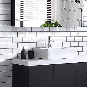 Yoillione Peel and Stick Backsplash for Kitchen: Self Adhesive Wall Tiles for Bathroom - Vinyl White Thick Back Splash Tile