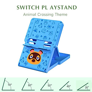 Busjoy Stand for Nintendo Switch, Switch OLED, Steam Deck, Switch Lite, Animal Crossing Angle Adjustable Swicth Holder, Portable Foldable Compact Non-Slip Bracket - Blue