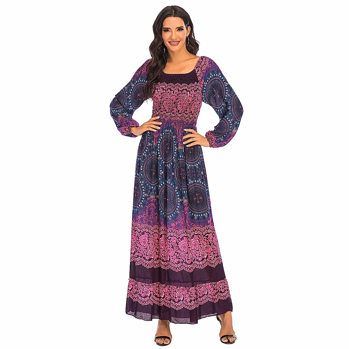 Padaleks Dresses for Women Spring Summer Trendy Ladies Casual Boho Maxi Dress Long Sleeve One Shoulder Sundress Hot Pink