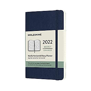 Moleskine Classic 12 Month 2022 Weekly Horizontal Planner, Soft Cover, Pocket (3.5" x 5.5"), Sapphire Blue