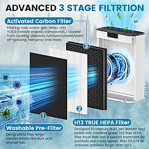 KJ190L Fil-ter Replacement Compatible with MOOKA KJ190L Air Puri-fier 3 Stage 2 H13 True HEPA and 4 Washable Pre-Filtes (2+4)