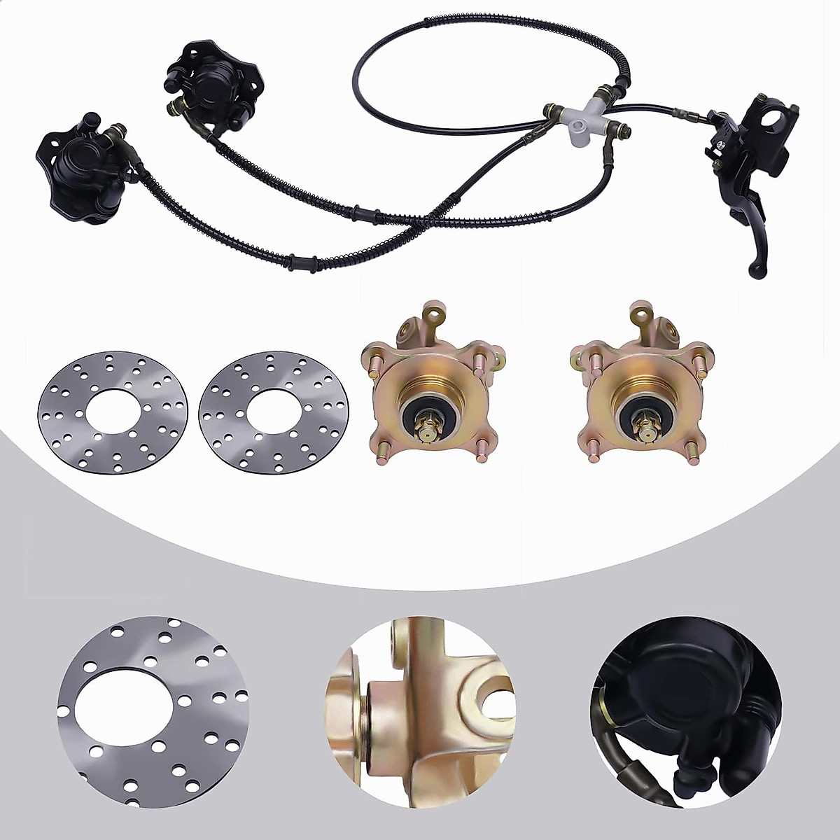 Front Brake Disc Rotor Kit Assmbly, ATV Front Wheel Rim Hub Steering Knuckle Brake Disc Caliper for Go Kart Buggy ATV Quad 125/150/200/250CC