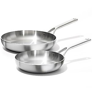 OXO Mira Tri-Ply Stainless Steel, 8" and 10" Frying Pan Skillet Set, Induction, Multi Clad, Dishwasher and Metal Utensil Safe,Black