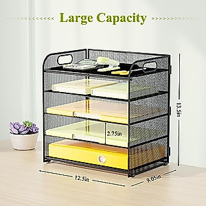 5 Tier Paper Letter Tray Organizer with Handles, VIEERINN Mesh Desk File Organizer Metal Paper Sorter Holder, Desktop Document Shelf Tray Storage Organization for Office School Home