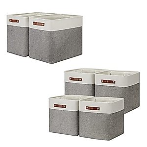 DULLEMELO Collapsible Bundle Baskets 2 Large Baskets 17"x12"x15" + 4 Cube Baskets 13"x13"x13"（White&Grey)