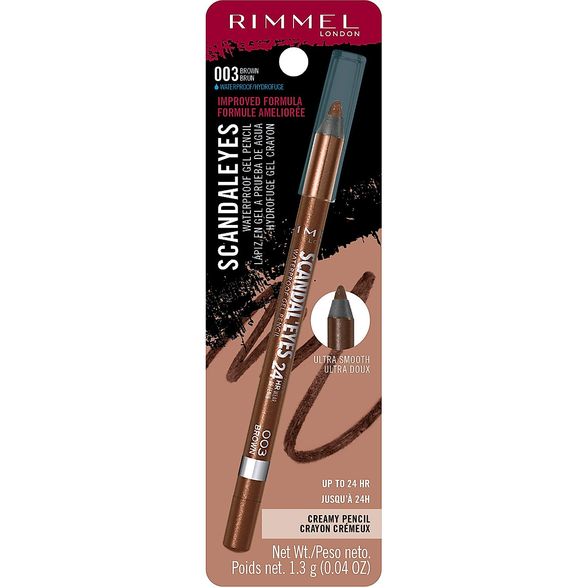 Rimmel London Scandaleyes Waterproof Gel Pencil Eyeliner, Long-Wearing, Ultra-Smooth, Smudge-Proof, 003, Brown, 0.04oz