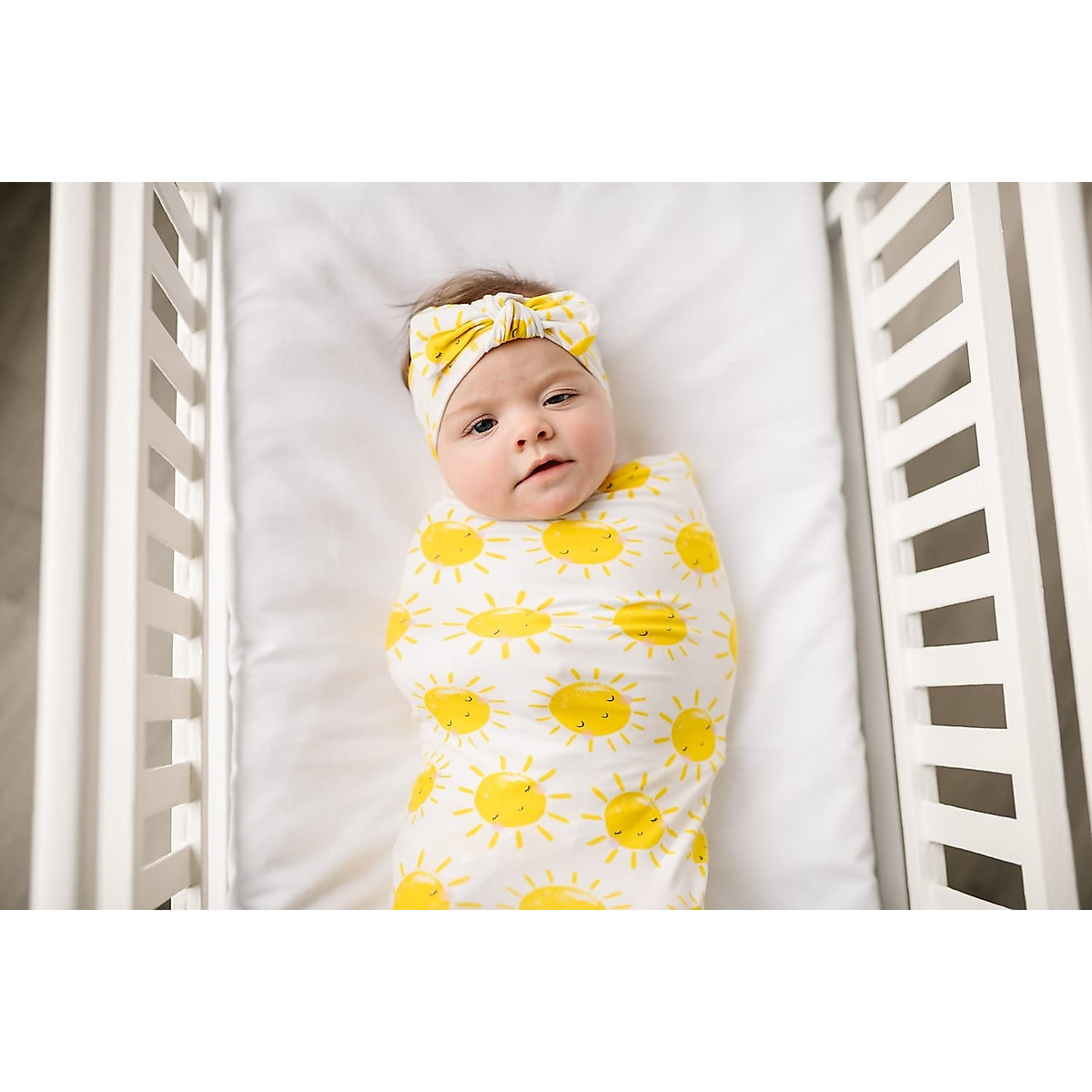 Little Sleepies Newborn Swaddle + Headband Set, Viscose from Bamboo Baby Wrap, Sunshine