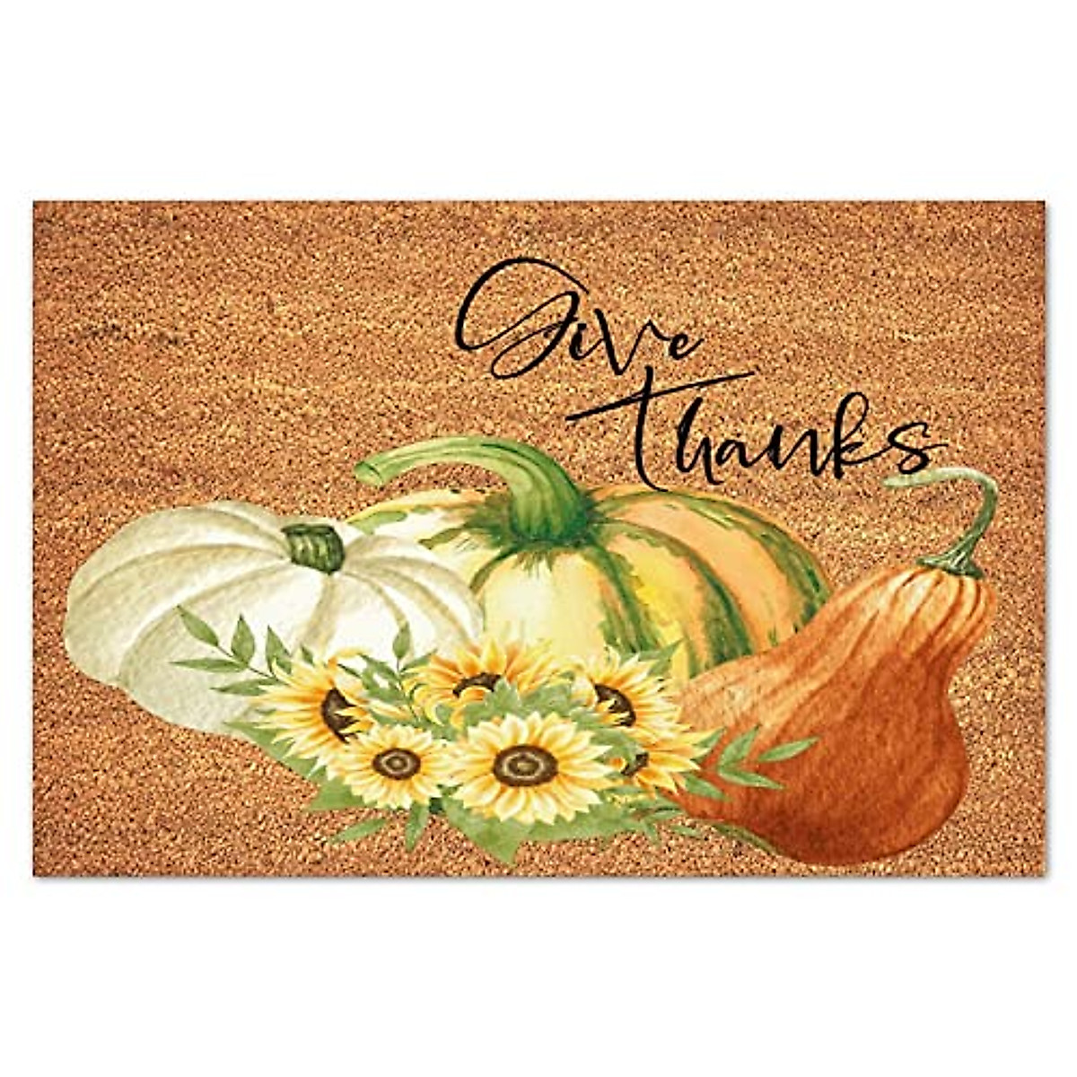 Welcome Rug Pumpkin Sunflower Fall Leaves Entryway Outdoor Floor Door Mat with Heavy Duty Backing Give Thanks Coir Mat Outdoor - Front Door Entryway Mats Welcome Home Gifts 16x24in