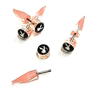16G PAIR PLAYBOY BUNNY STEEL SHORT TAPER FAKE CHEATER RING EARRINGS BODY JEWELRY Style 88888-377
