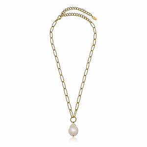 Ettika Gold Necklace. Pearl Necklace. Women Necklaces, Freshwater Pearl Pendant. 18K Gold Plated Necklaces. Gold Paperclip Chain, Jewelry