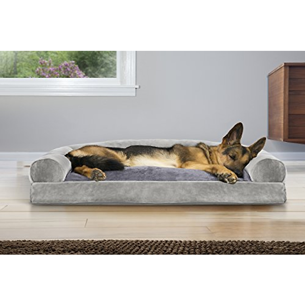 Furhaven XL Pillow Dog Bed Faux Fur & Velvet Sofa-Style w/ Removable Washable Cover - Smoke Gray, Jumbo (X-Large)