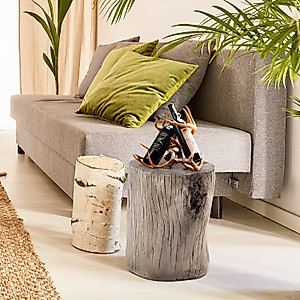 SUNBURY Stump Side Table, Concrete Side Table Coffee Table Log Table,Patio Faux Wooden End Table, Light Grey Stool Prop Plant Stand Holder for Garden Household Living Room