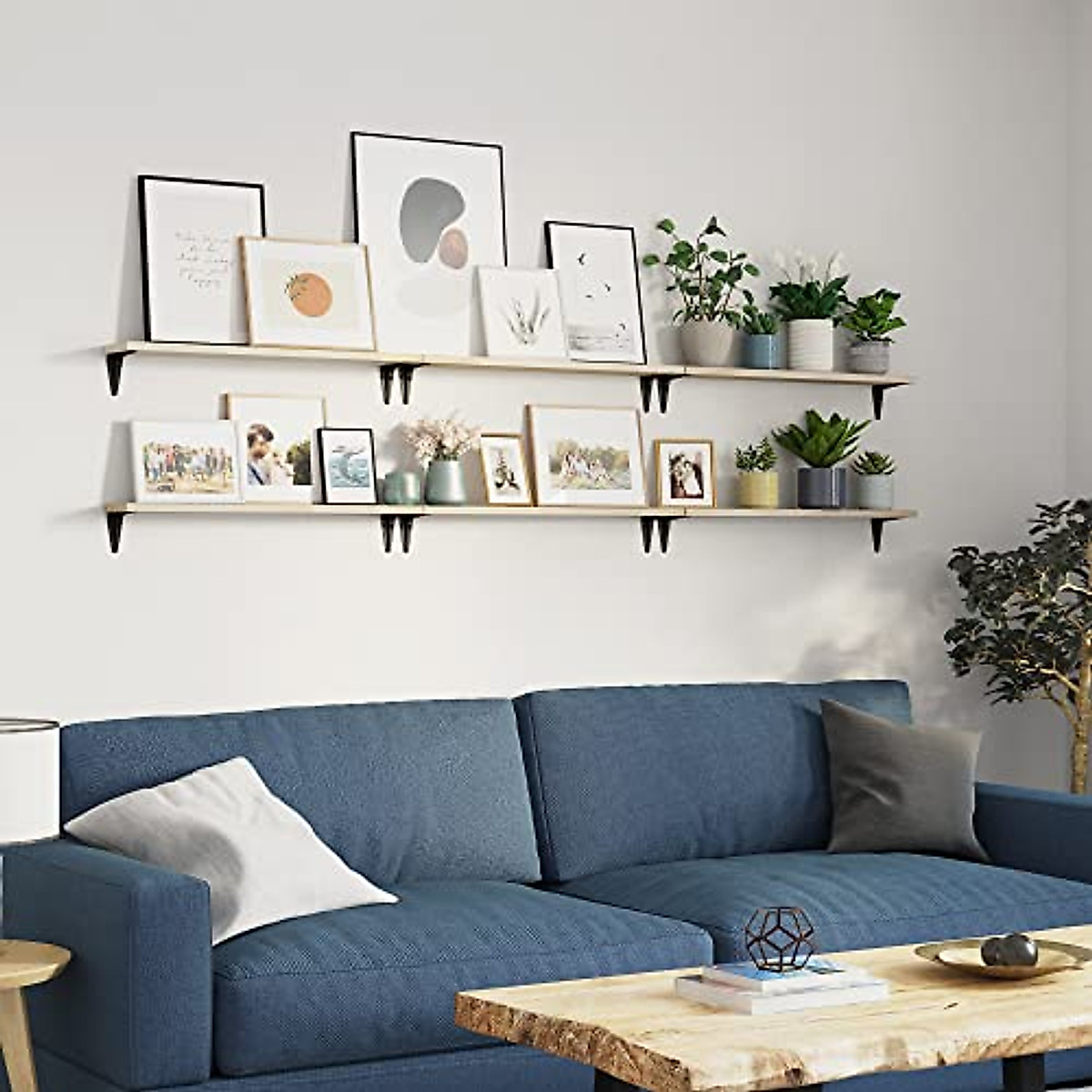 Wallniture Arras Floating Shelves, Living Room Bookshelf, Wall Shelves for Bedroom, Kitchen Organization Units & Office Wall Decor 24" Natural Wood Shelf Set of 6