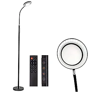 XXEAN Super Bright LED Floor Lamp with Remote,22W Dimmable Standing Lamp for Bedroom,Adjustable 10 Levels Brightness Tall Lamp with Timer,Touch Control Black Floor Lamp for Living Room