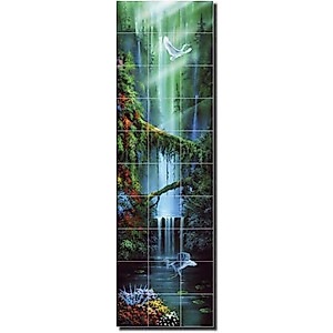 "Serenity Falls" by David Miller - Artwork On Tile Ceramic Mural 42.5" x 12.75" Wall Shower Backsplash
