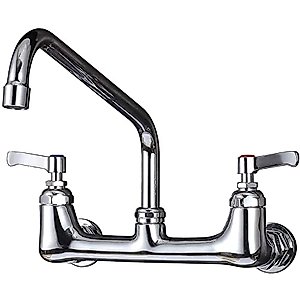 CWM Wall Mount Kitchen Faucet 8" Center Commercial Faucets with 12 Inch Swivel Spout