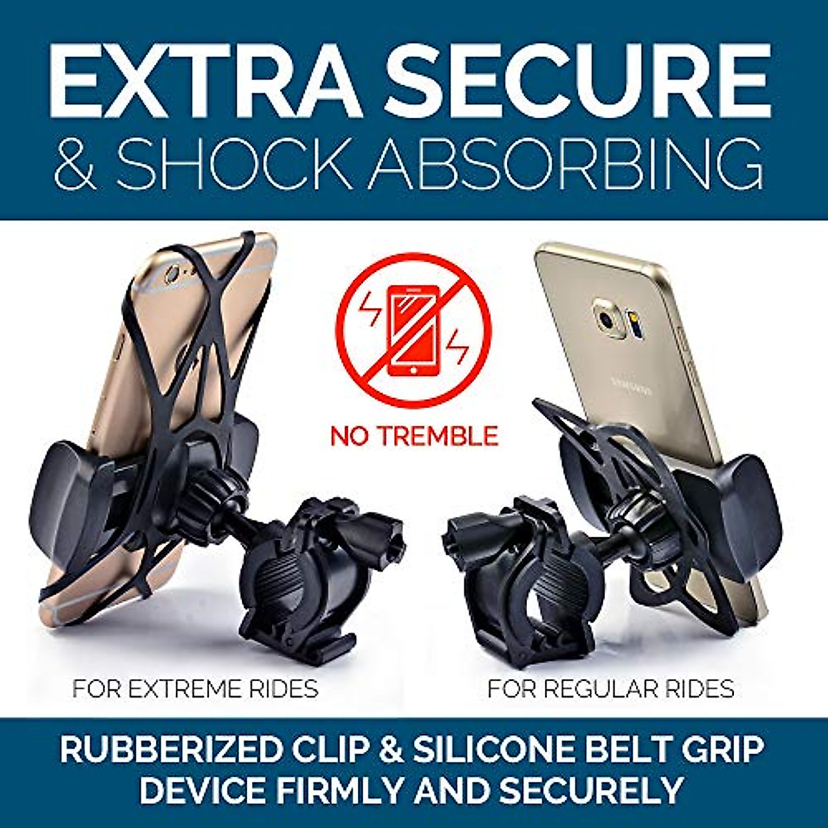 Bike & Motorcycle Phone Mount - for iPhone 14 Pro (13, 12, SE, Plus/Max), Galaxy s22 or Any Cell Phone - Universal Handlebar Holder for ATV, Bicycle & Motorbike. +100 to Safeness & Comfort