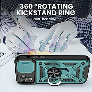 Suyomo for Alcatel TCL 30Z (T602DL) Case with Tempered Glass Screen Protector [2Pcs],TCL 30 LE Heavy Duty Case with Camera Cover Ring Holder Stand Shockproof Dual-Layer Protection Case (Green)