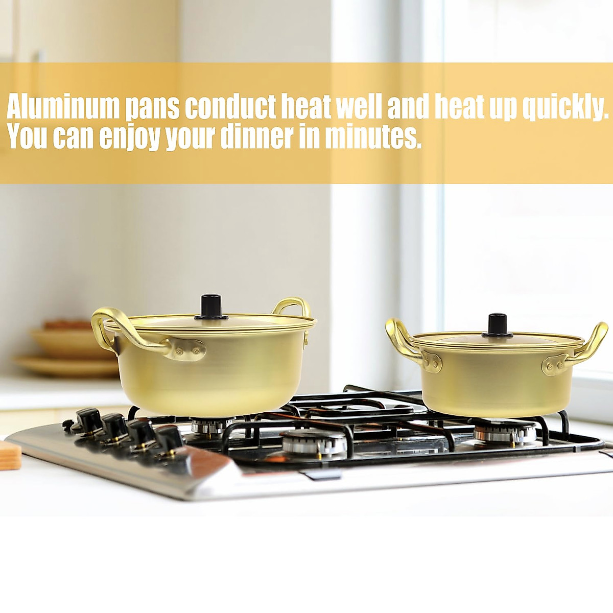 Ramen Pot with Lid,2 Pack Korea Style Noodle Pot, Stovetop Ramen Cooker,Stovetop Safe, Nonstick & Easy Clean Ramyun Pot with Handles Ideal for Soup, Instant Noodles, Stir Fry & Asian Dishes,2 Size