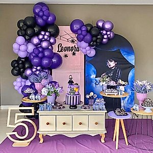 Purple Black Silver Latex Balloons, 65pcs 12 Inches Metallic Silver Purple Confetti Balloons with 1 Ribbon for Halloween, Birthday, Graduation, Anniversary,Wednesday party