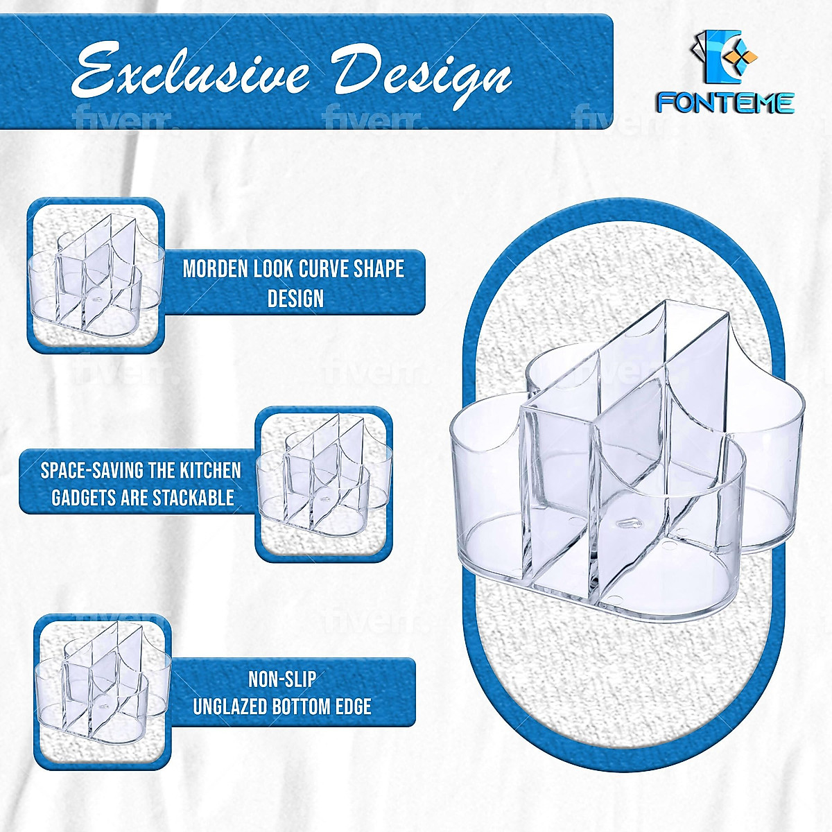 Fonteme Cutlery Caddy Organizer - 5 Compartments | Clear Cutlery Organizer for Tools, Kitchen Gadgets, Beauty Items, and More | Stay Organized with this Sleek and Practical Silverware Caddy