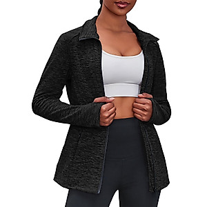 Zuoyouzi Women's Full Zip Jacket Sweatshirts Long Sleeve Slim Fit Athletic Track Running Jackets Outerwear with Pockets