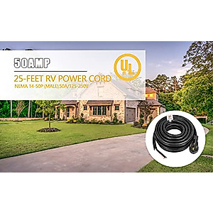 25Ft 50Amp Generator Extension Cord 6 Gauge STW 6/3+8/1 Generator Cord 14-50P Removed Outer Jacket RV/Generator Power Cord