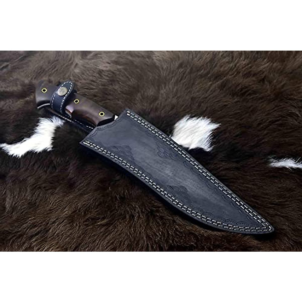 DKONLY-BLADES USA: 15" Custom Handmade D2 Steel Full Tang Hunting Almogovar Camp Knife with Rose Wood Handle & Leather Sheath (AM76)