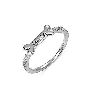 AILIN CZ Dainty Bone Shape Custom Dog Rings 925 Sterling Silver Puppy Paw Print Personalized Engraved Name Rings Pet Lovers Rememberance Memorial Jewelry Gifts For Women With Box