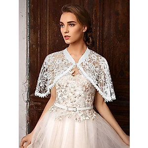 Campsis Pearl Wedding Appliques Shawls Lace Bridal Fringe Wraps Bridal Stoles Wraps for Women (White)