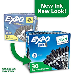 EXPO Low Odor Dry Erase Markers, Chisel Tip, Black, 36 Count