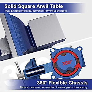 Raynesys 4-Inch Bench Vise, Ductile Cast Iron Bench Vise with 360° Flexible Swivel Base, Heavy Duty Home Work Bench Vice, Blue