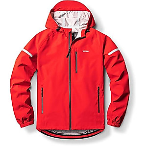 TSLA Men's Cycling Waterproof Jacket, Reflective Hoodie Windbreaker, Packable Bike Rain Jackets with Back Pocket, Cycling Red, Large