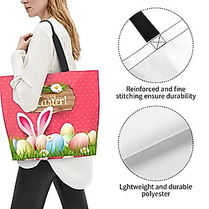 ASYG Easter Bags, Cute Easter Bunny and Eggs Tote Bag for Women Men, Easter Shoulder Bag