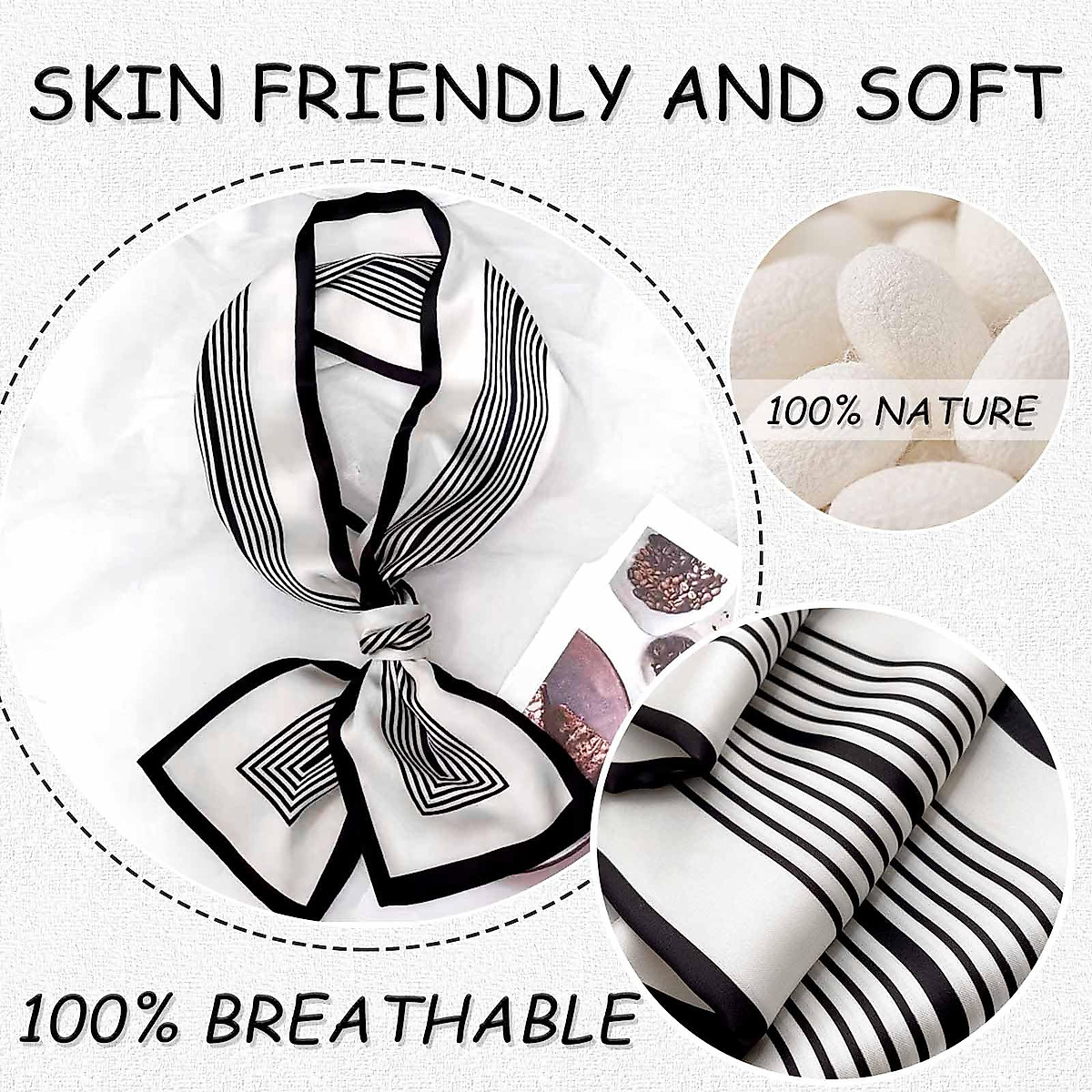 Dailyacc Hair Scarf for Women Fashion Silky Satin Headscarf Wrap Breathable Lightweight Neck Scarves For Handbag Accessories（Long 59"*5.9"