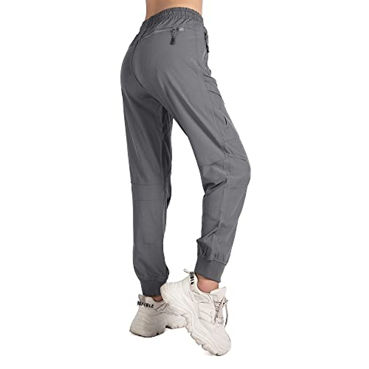 Singbring Women's Outdoor Athletic Workout Quick Dry UPF 50 Hiking Cargo Joggers Pants Zipper Pockets (Gray88-L) Grey