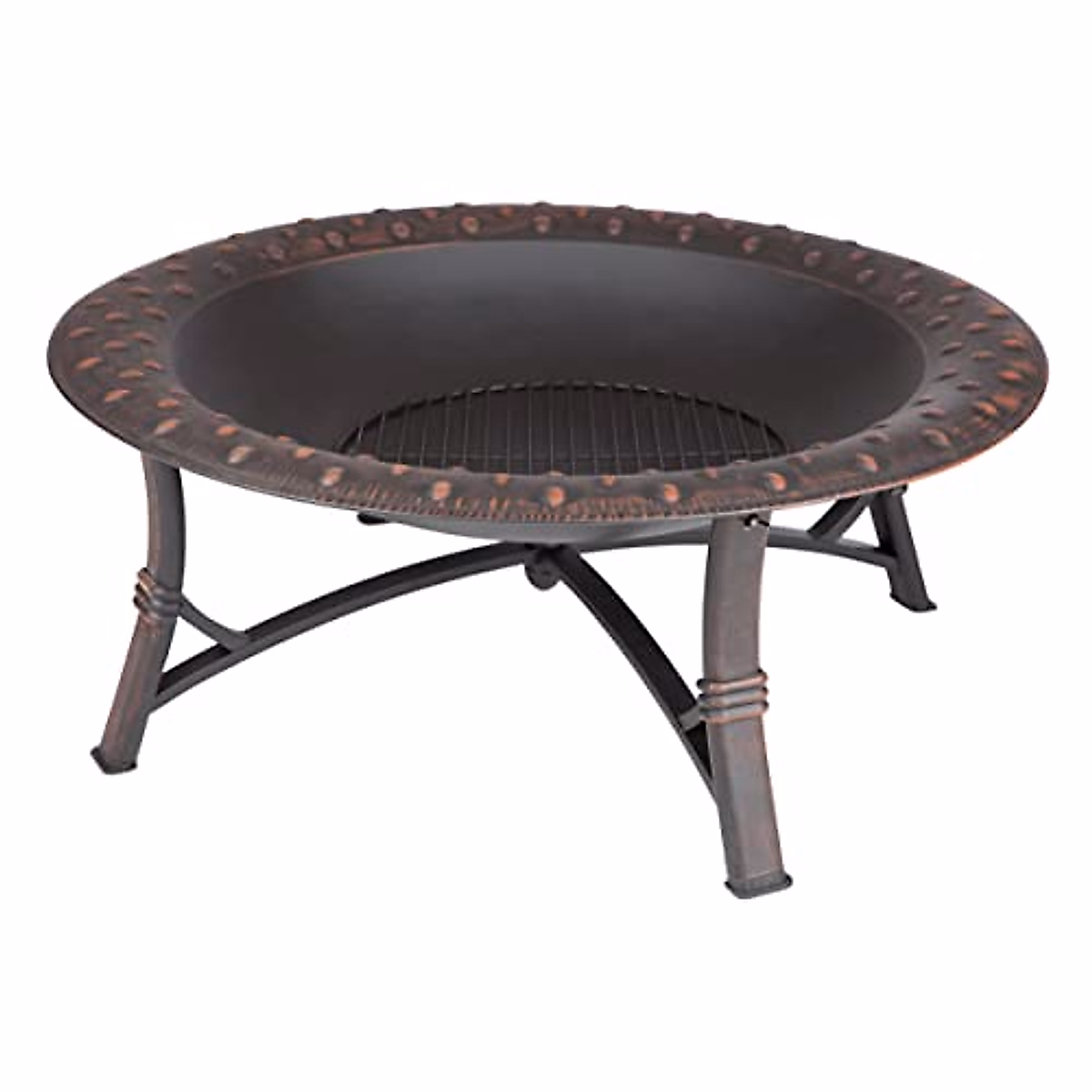 Fire Sense 60857 Fire Pit Roman Brushed Painted Steel Legs Wood Burning Lightweight Portable Patio Outdoor Firepit Backyard Fireplace Included Screen Lift Tool - 35"