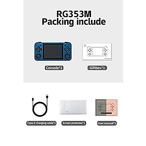 ANBERNIC RG353M Handheld Game Console , Aluminum Alloy CNC Process Dual OS Android 11 + Linux System Support 5G WiFi 4.2 Bluetooth Built-in 64G SD Card 4452 Games (Deep Blue)