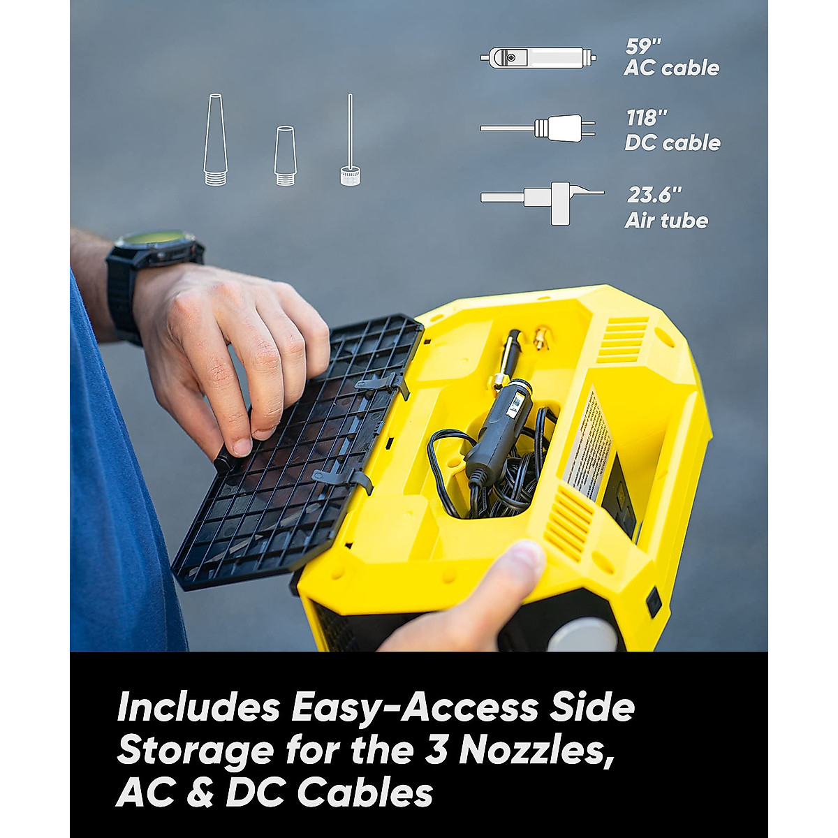 OlarHike AC/DC Tire Inflator, Portable Electric Air Compressor for Car(DC 12V) and Home(AC 110V), Tire Pump with Pressure Gauge, LCD Display and Adapters, Air Pump for Cars, Bikes, Basketballs