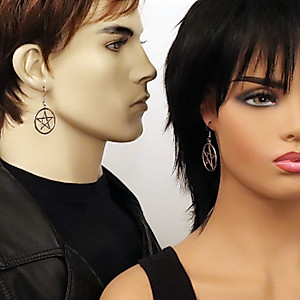 Pagan Wiccan Pentagram Pentacle Silver Finish Dangle Earrings