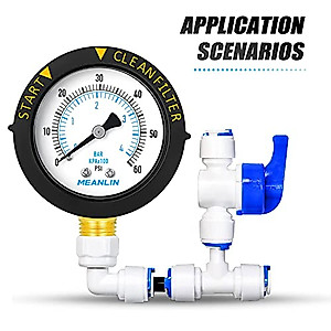 MEANLIN MEASURE 0~60Psi Plastic Frame 1/4" NPT Start and Clean Filter Pressure Gauge，Suitable for Swimming Pool, spa, Aquarium，Center Back Mount
