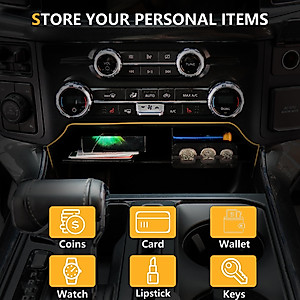 RERPRO Center Console Organizer Tray Compatible with 2021 2022 2023 2024 2025 Ford F150 Interior Accessories Insert Storage with Coin Holder Box Under Dash OEM Secondary Console Vault Bin