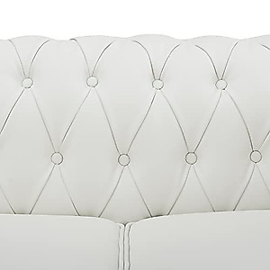Naomi Home Emery Chesterfield Sofa with Rolled Arms, Tufted Cushions / 3 Seater Sectional Sofa Couch for Small Spaces, Living Room, Bedroom, Apartment Easy Tool-Free Assembly – White