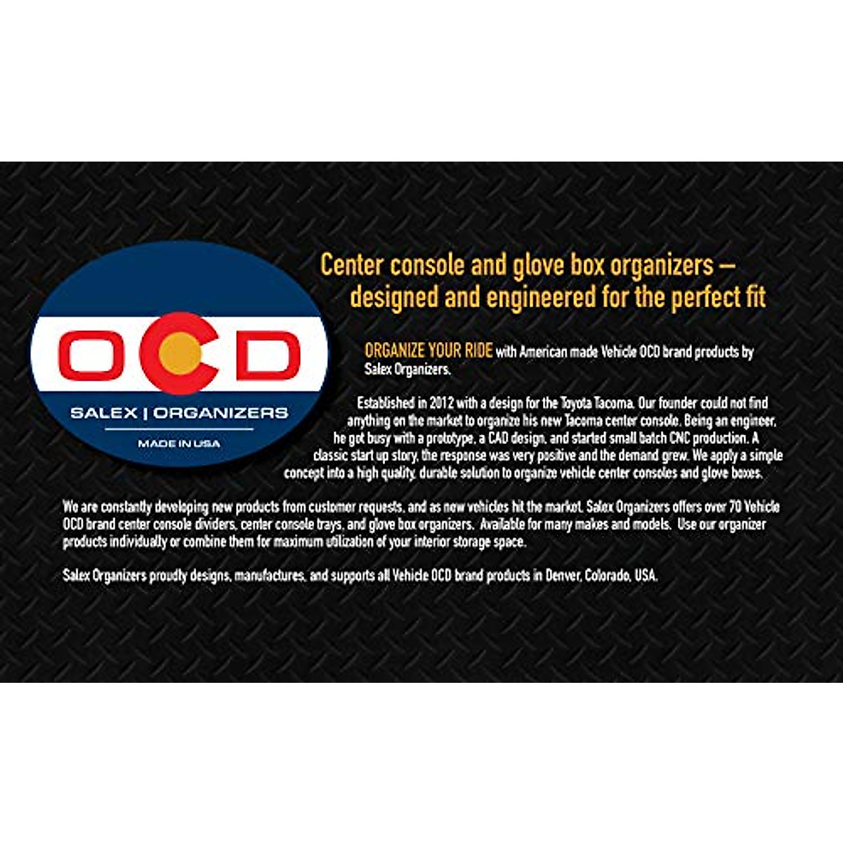 Vehicle OCD - Center Console Organizer for Honda Pilot (2016-2022) / Honda Ridgeline (2017-2023) / Honda Passport (2019-2023) - Made in USA